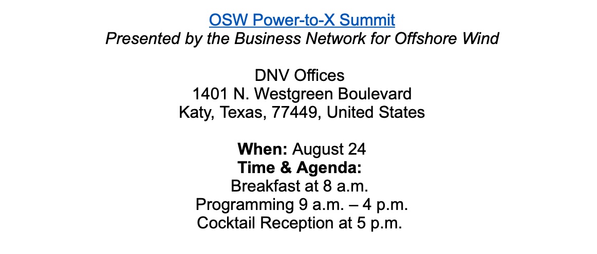 North American Clean Energy - Advisory: First OSW Power-to-X Summit in ...